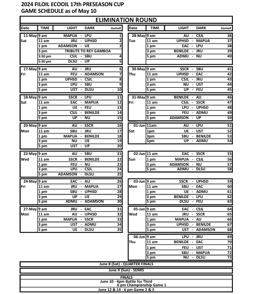 FilOil EcoOil Preseason Cup: Schedule and Highlights